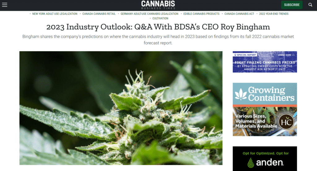 Cannabis Business Times: 2023 Industry Outlook: Q&A With BDSA’s CEO Roy ... Cannabis Business Times: 2023 Industry Outlook: Q&A With BDSA’s CEO Roy ...
