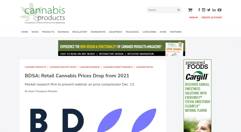 Cannabis Products: BDSA: Retail Cannabis Prices Drop from 2021 | BDSA